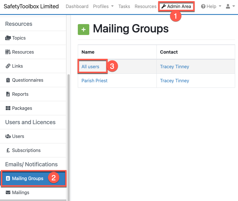  Admin Edit A Mailing Group SafetyToolbox Online